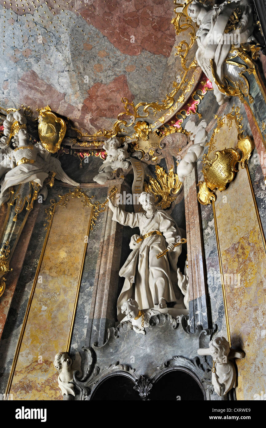 Statue of Saint Peter holding keys, Asamkirche church, late baroque ...