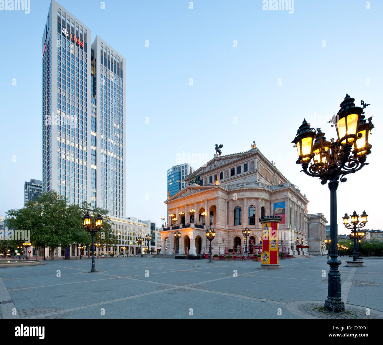 Opernturm office building and Alte Oper opera house, Opernplatz square ...