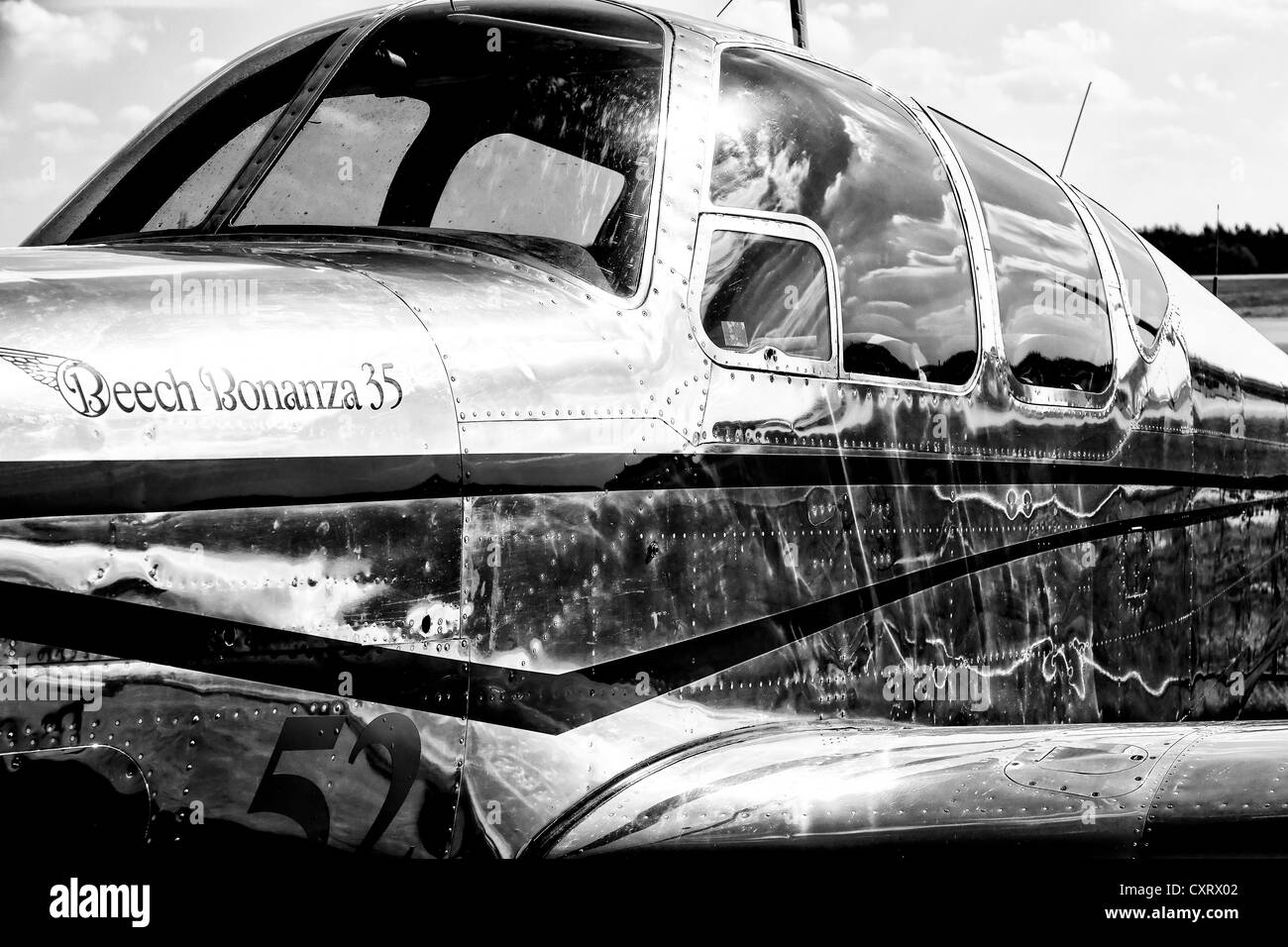 The cockpit of a light aircraft Beech Bonanza Straight 35 (black and ...