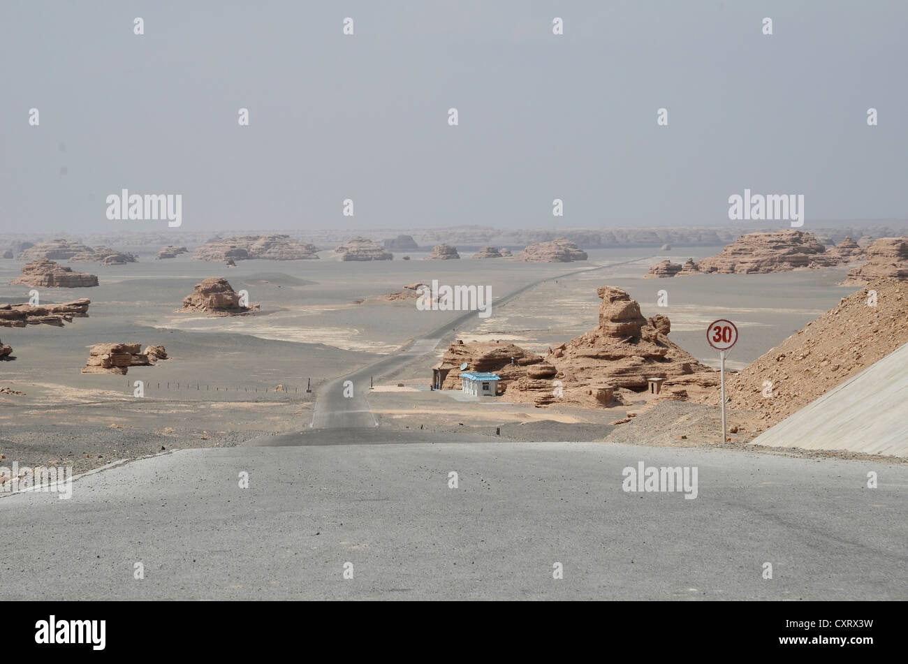 Dry desert landscape with rock formations, historic Silk Road, Yumen ...