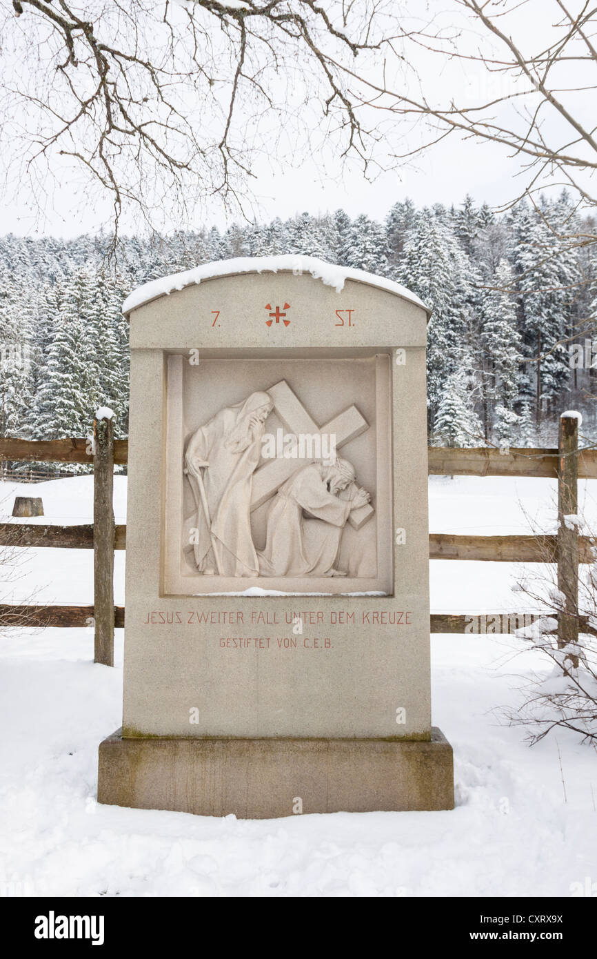 7th Station, Stations of the Cross, pilgrimage route in the snow ...