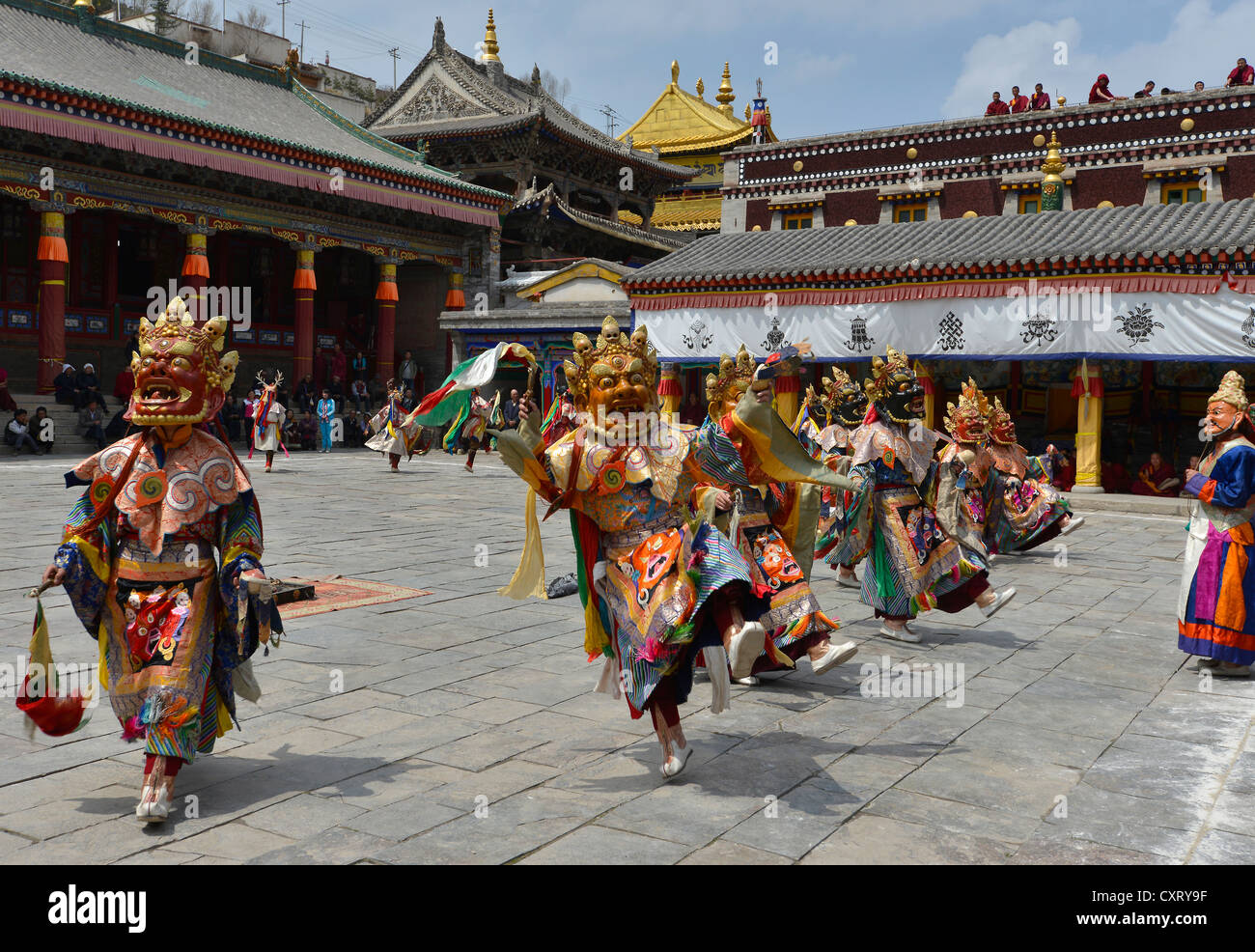 Tibetan Buddhism, religious Cham mask dance at the important Gelugpa ...
