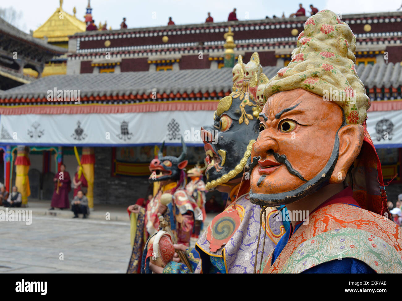 Tibetan Buddhism, religious Cham mask dance at the important Gelugpa ...