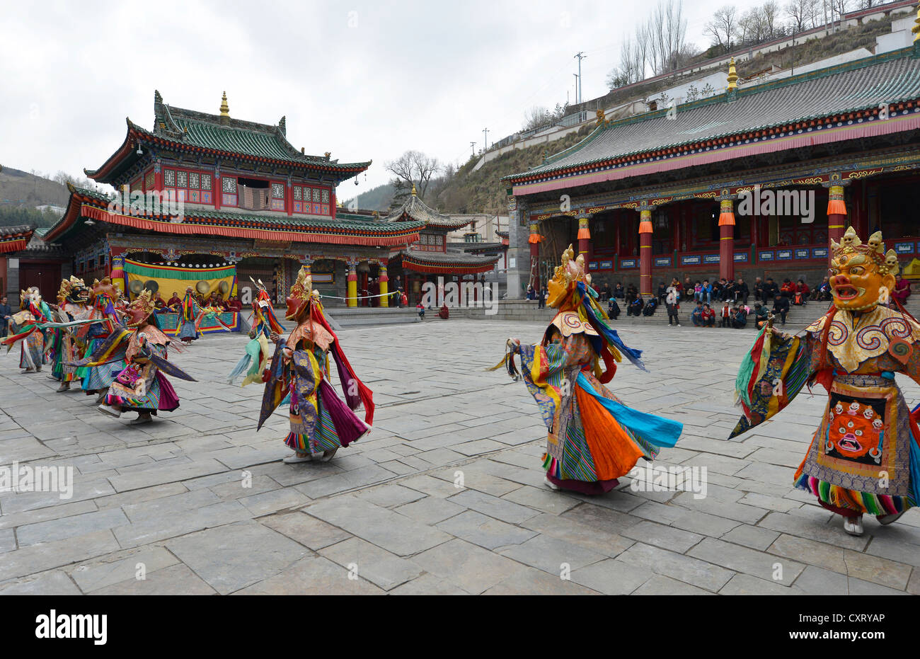 Tibetan Buddhism, religious Cham mask dance at the important Gelugpa ...