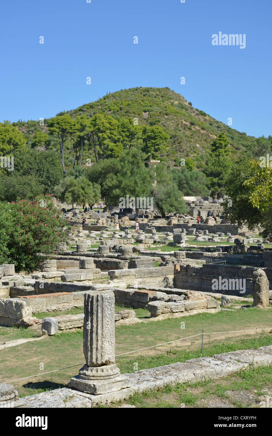 View of ruins and Mount Kronos, Ancient Olympia, Elis, West Greece ...