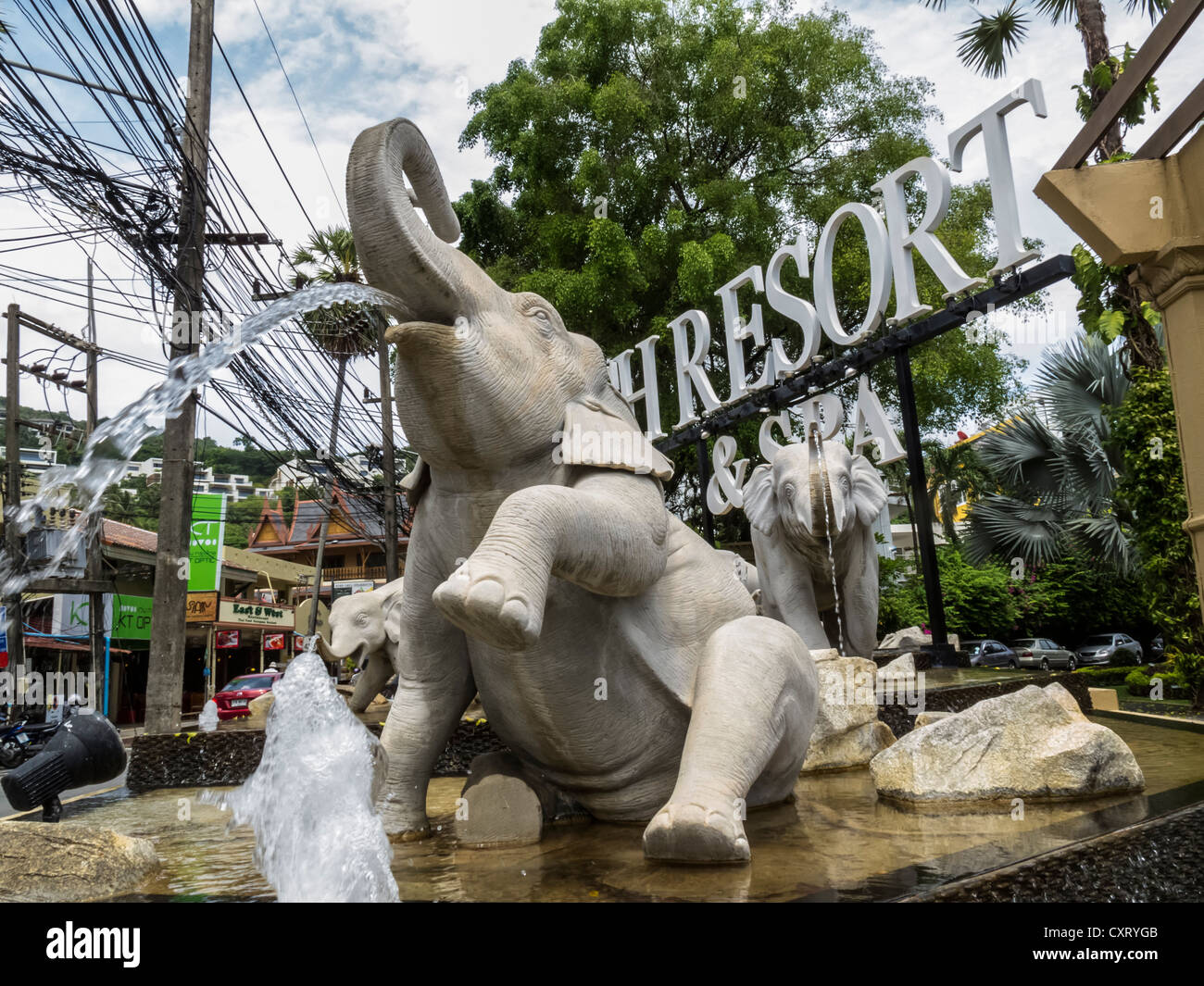 Elephant water feature in Phuket, Thailand Stock Photo - Alamy