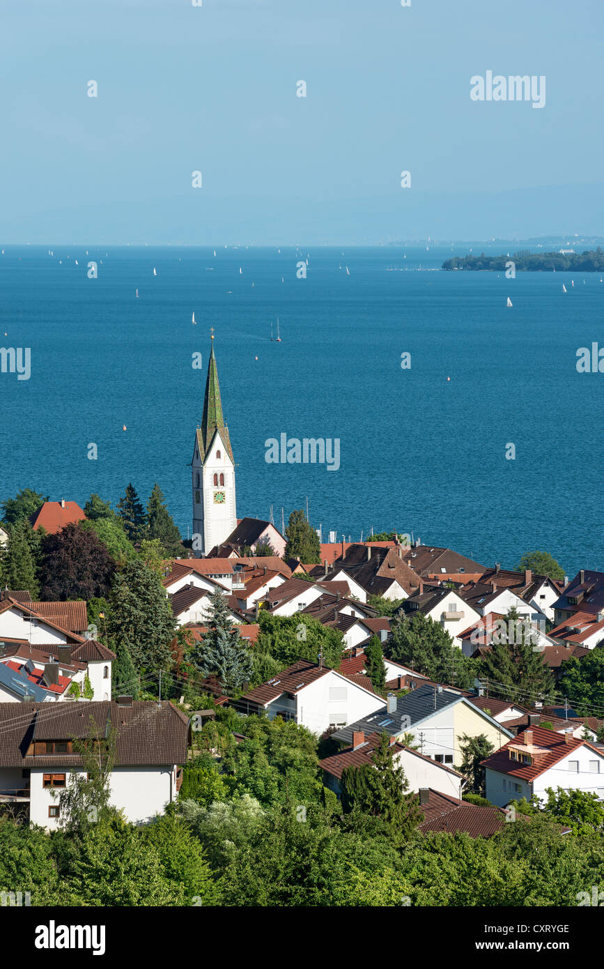 View across Lake Constance with the village of Sipplingen, Lake ...