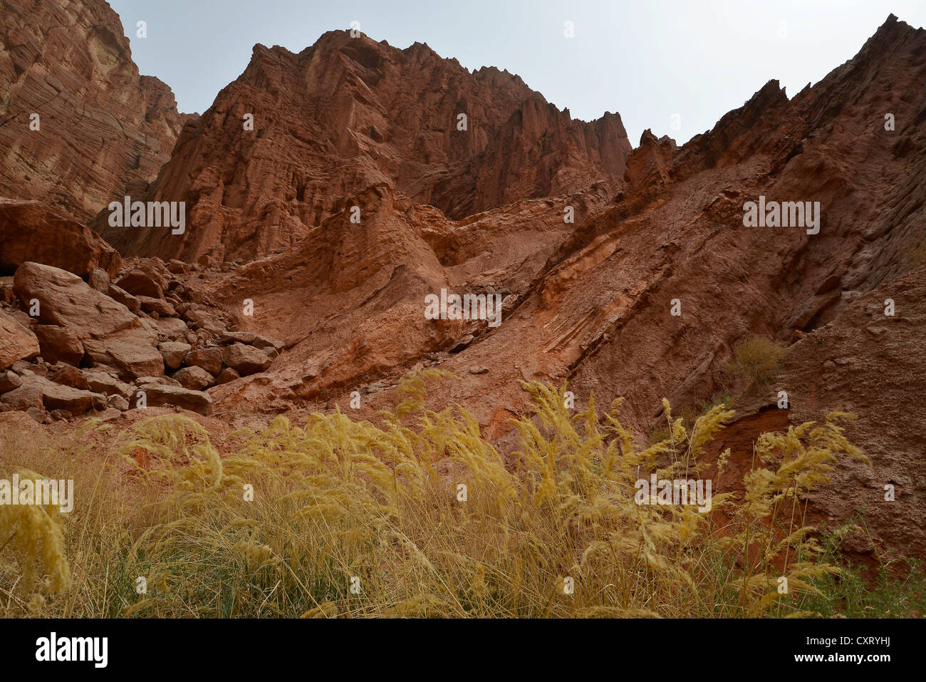 Reddish rocks at the beginning of the Tian Shan or Tianshan Grand ...