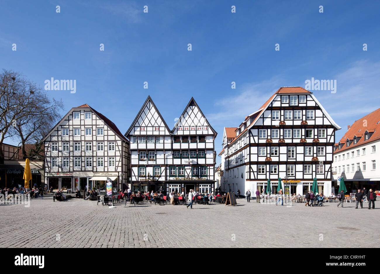 Half-timbered houses on the market square, Haus Im Wilden Mann building ...