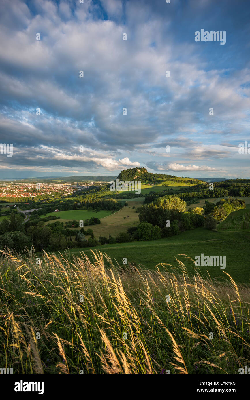 View of the Hohentwiel volcano and Singen, Baden-Wuerttemberg, Germany ...
