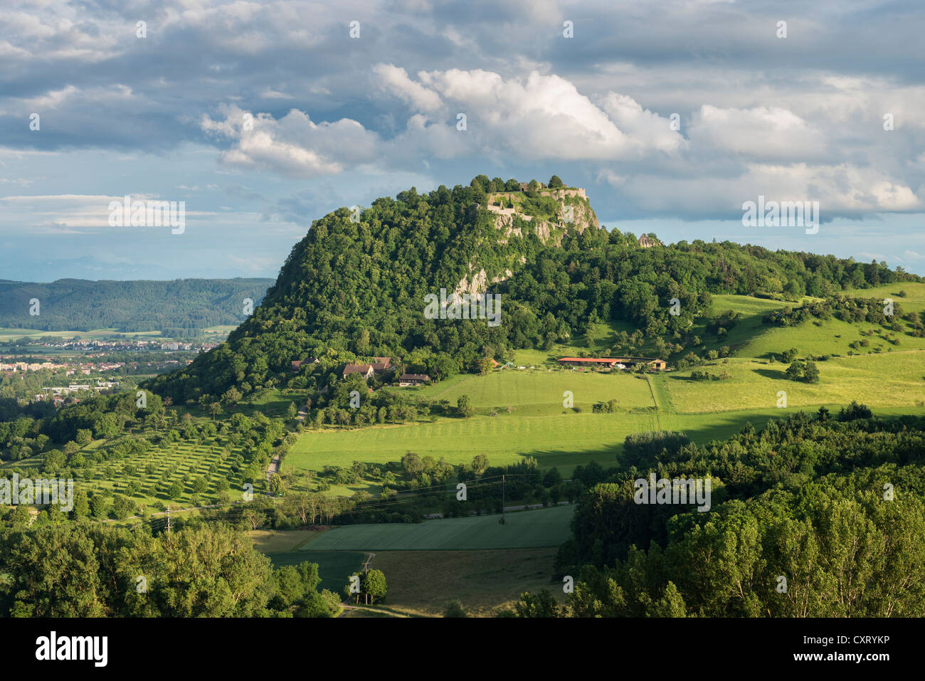 Hohentwiel, a 668 meters high volcano, and the ruins of a fortress ...