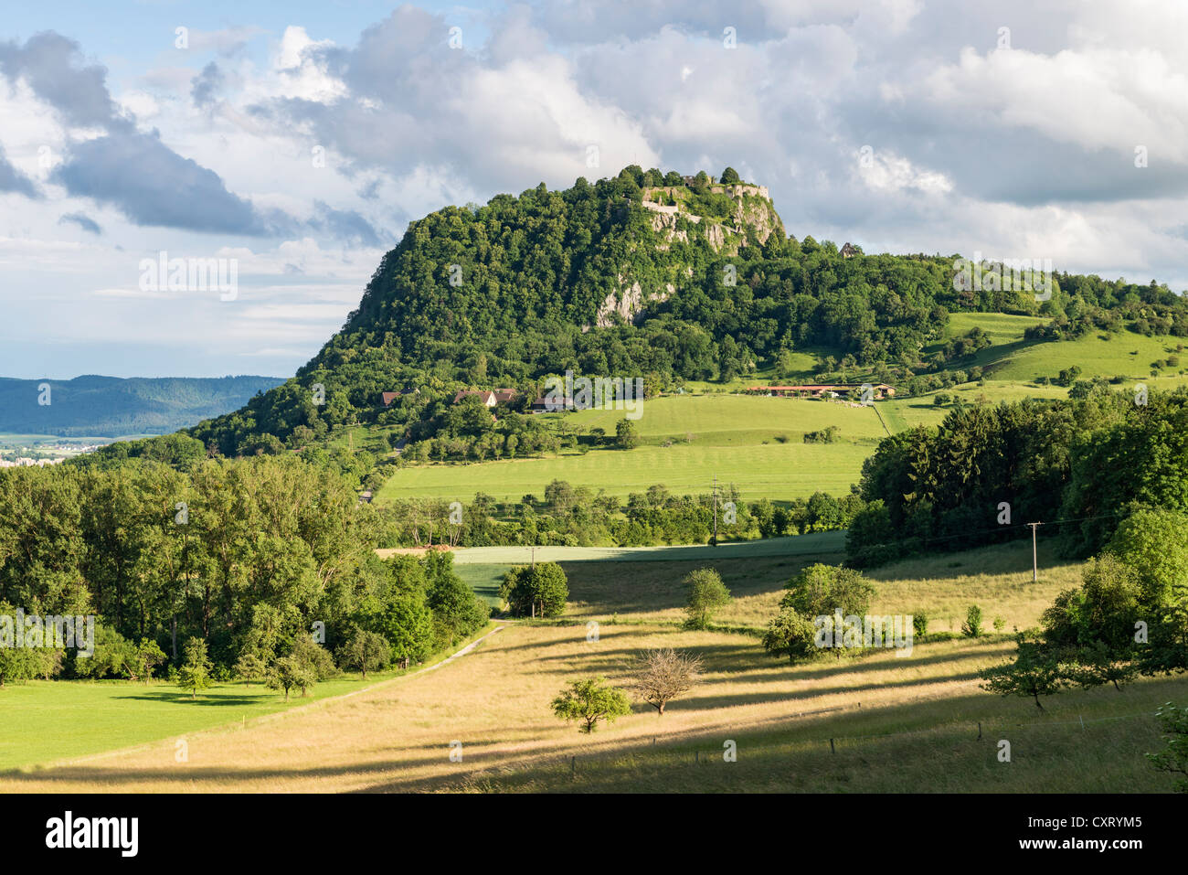 Hohentwiel, a 668 meters high volcano, and the ruins of a fortress ...