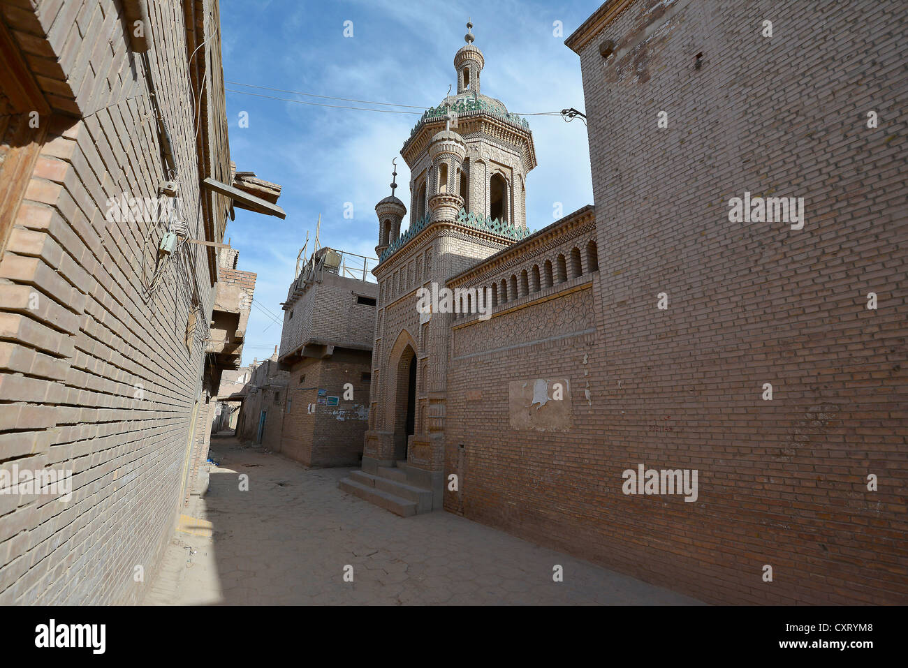 Mosque in an alleyway of the Uighur residential district, Uyghurs, Silk ...