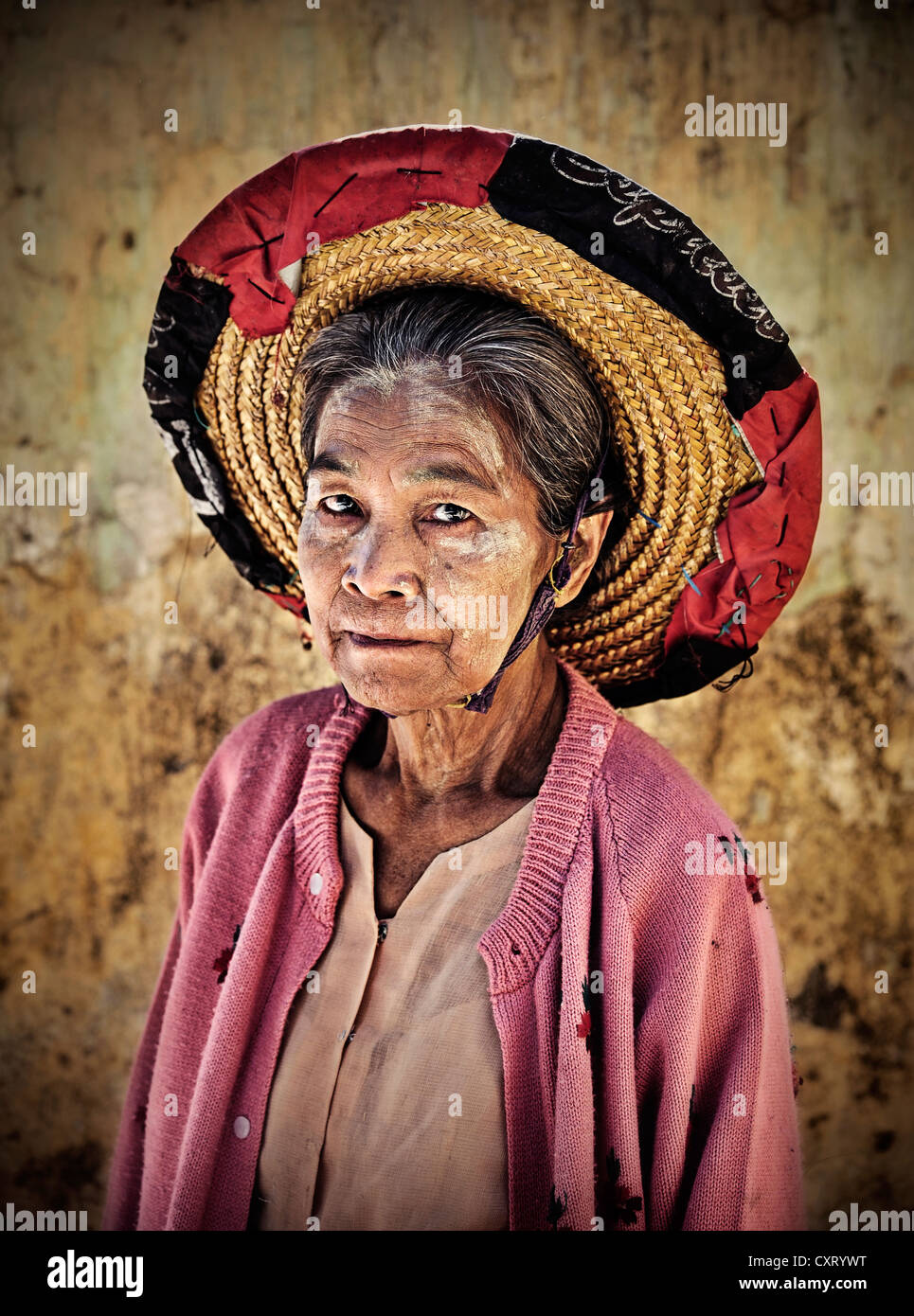 Woman with a straw hat, portrait, Burma, Myanmar, Southeast Asia, Asia ...