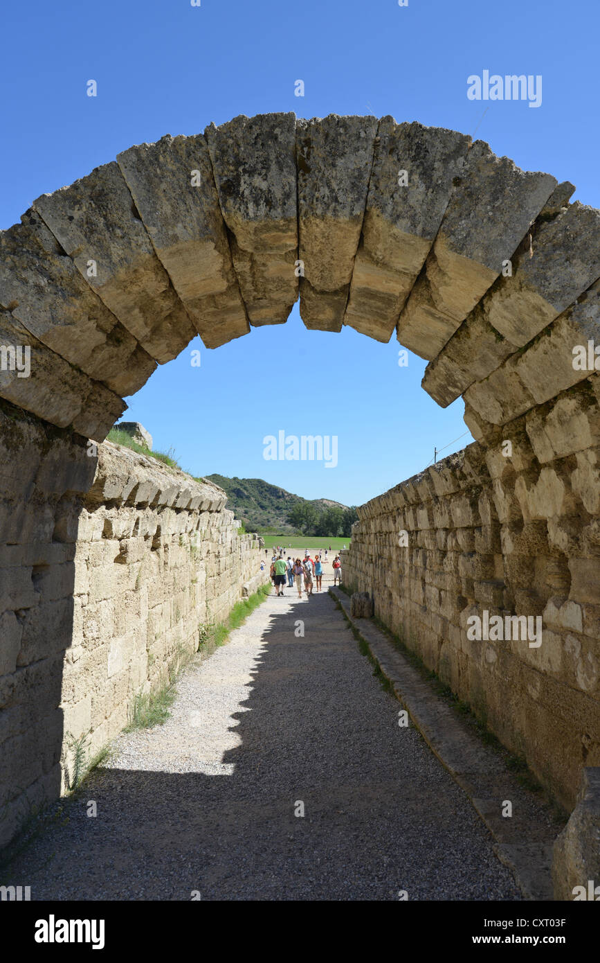 Monumental entrance to the Stadium, Ancient Olympia, Elis, West Greece ...
