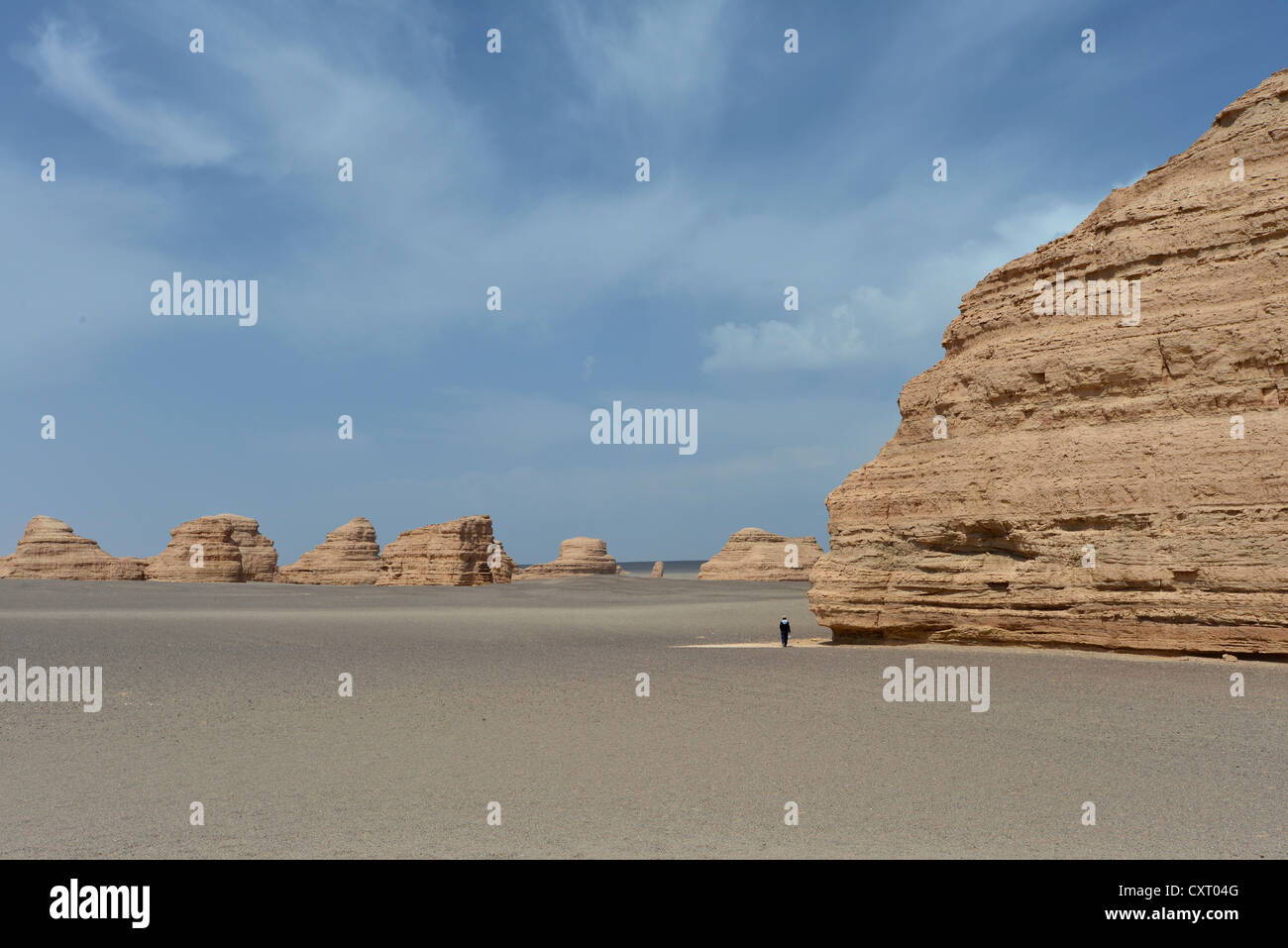 Dry desert landscape with rock formations, historic Silk Road, Yumen ...