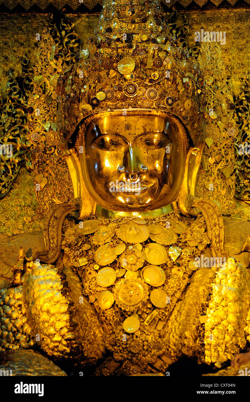 The most revered golden Mahamuni Buddha in Mandalay, Burma, Myanmar ...