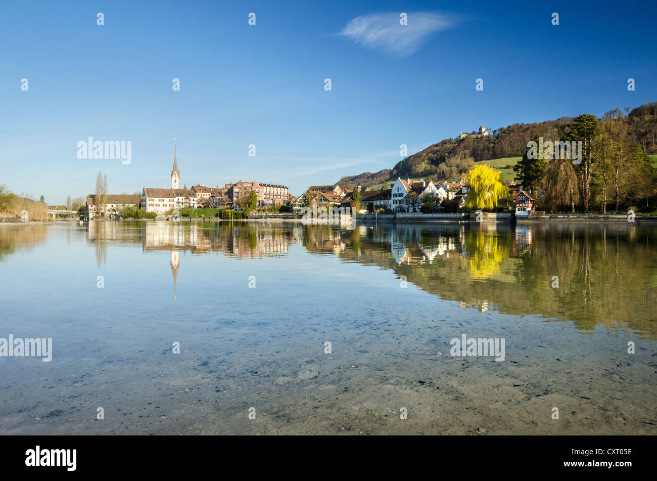 View as seen from Werd island across the Rhine river with the historic ...