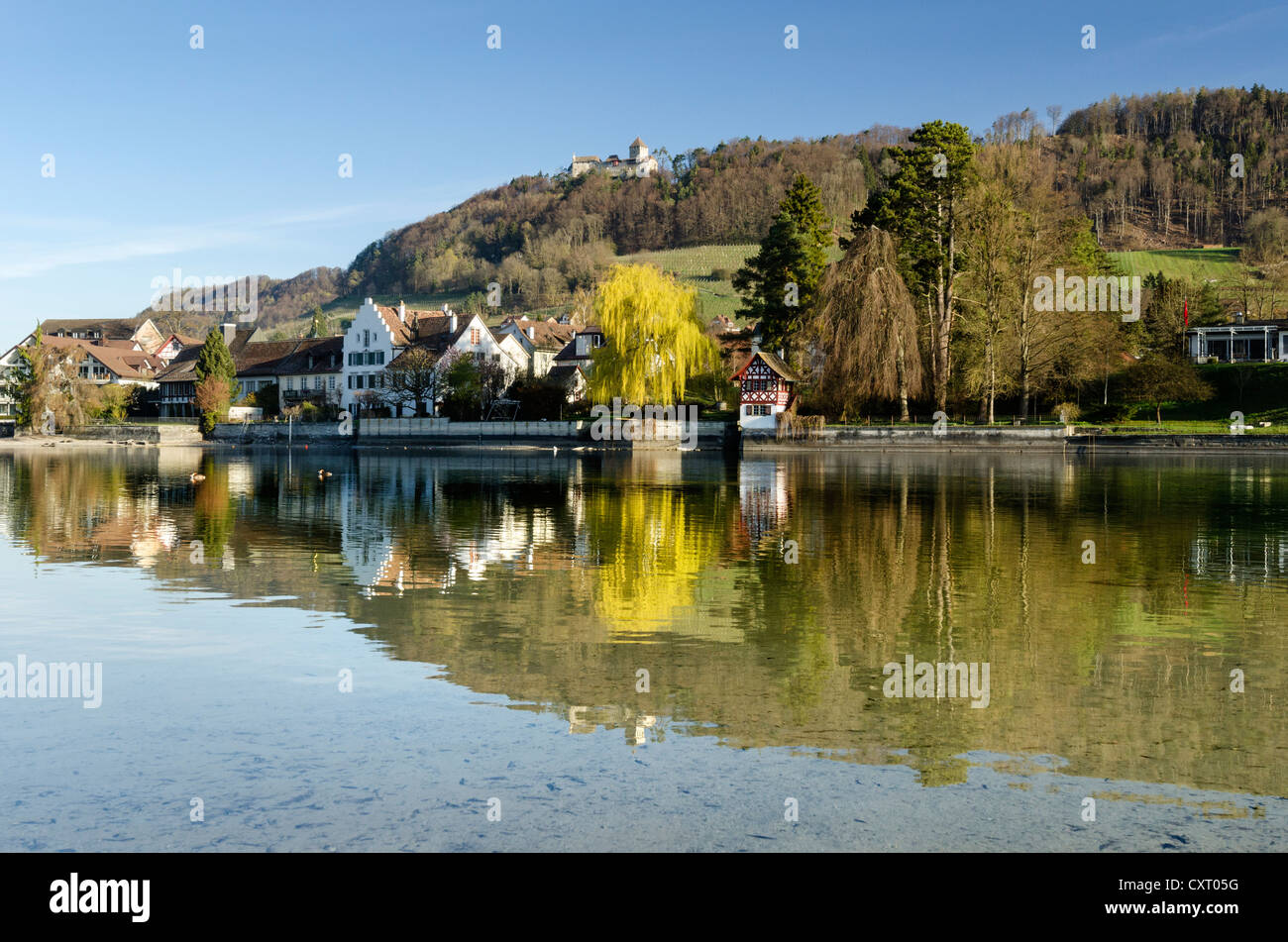 View as seen from Werd island across the Rhine river with the historic ...