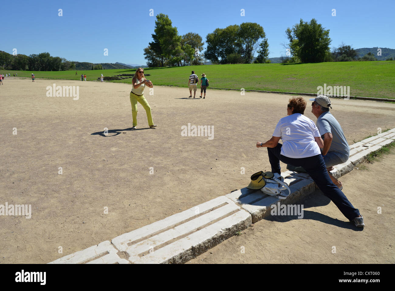 Marble starting line in The Stadium, Ancient Olympia, Elis, West Greece ...