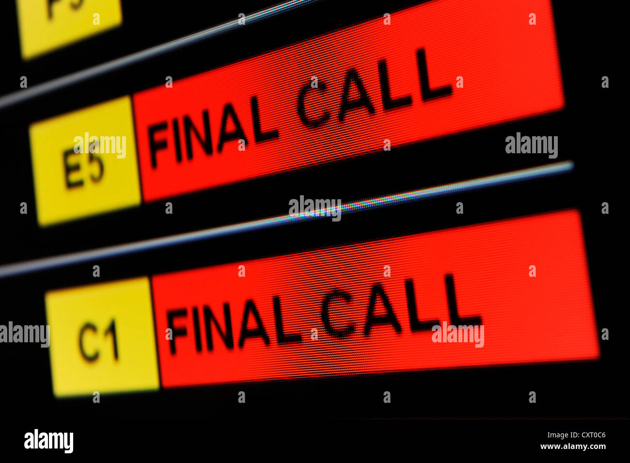 Information board showing the departure times at an airport, final call ...