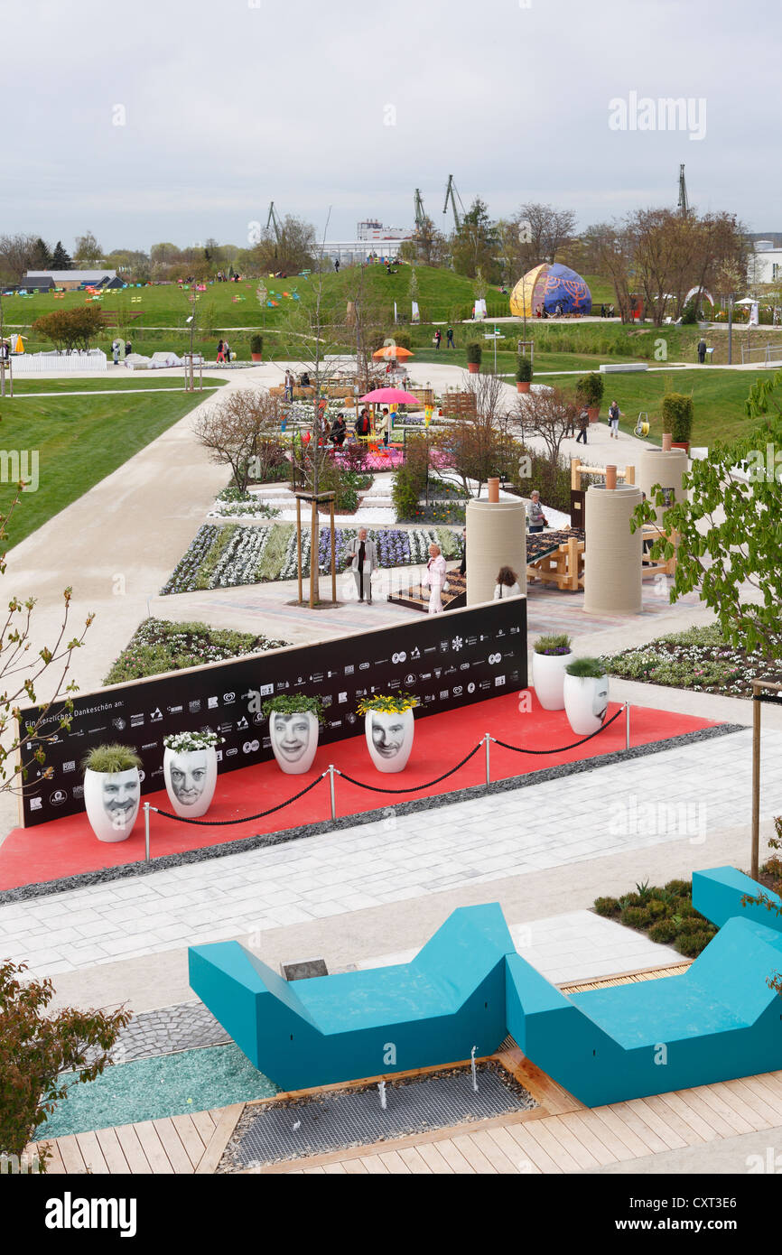 Themed gardens "VIP Garden", at front, and "Comfrey Garden", at back ...