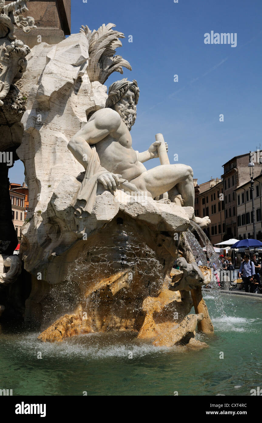 Fountain of the Four Rivers, designed by Bernini, Piazza Navona, Rome ...