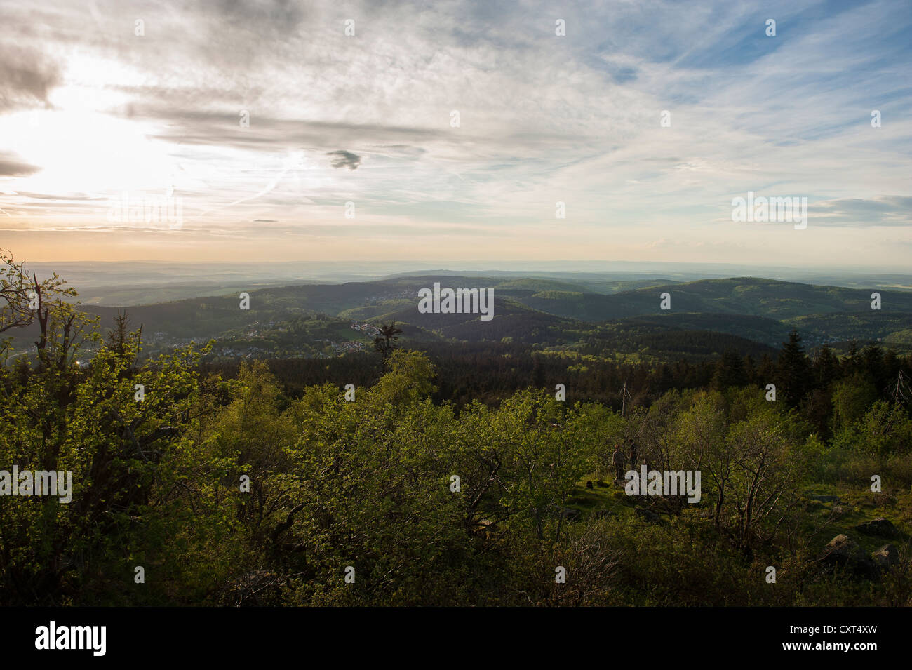 Evening view from Mt Grosser Feldberg, Niederreifenberg, Hesse, Germany ...