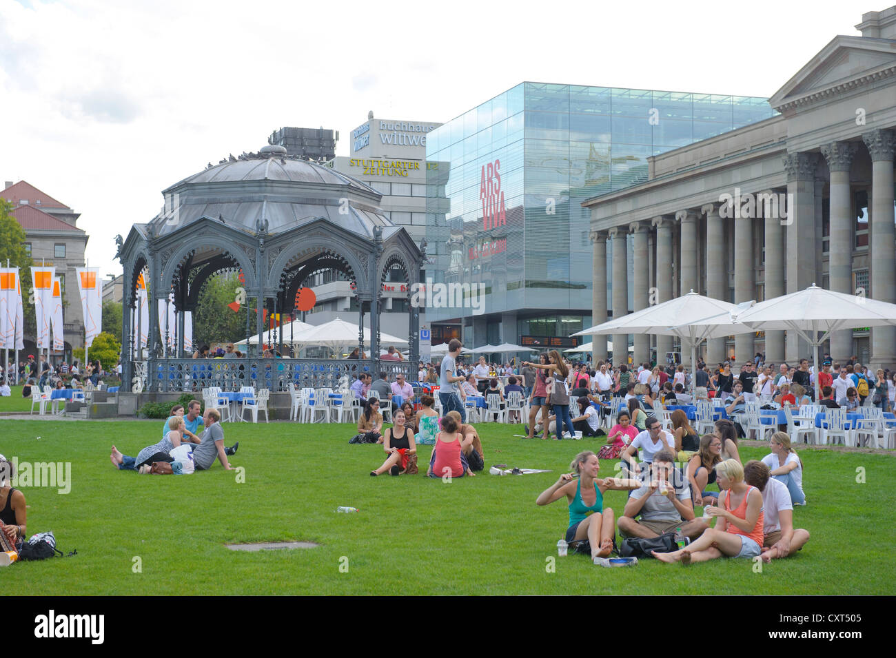 People in Schlossplatz square, Stuttgart, Baden-Wuerttemberg, Germany ...