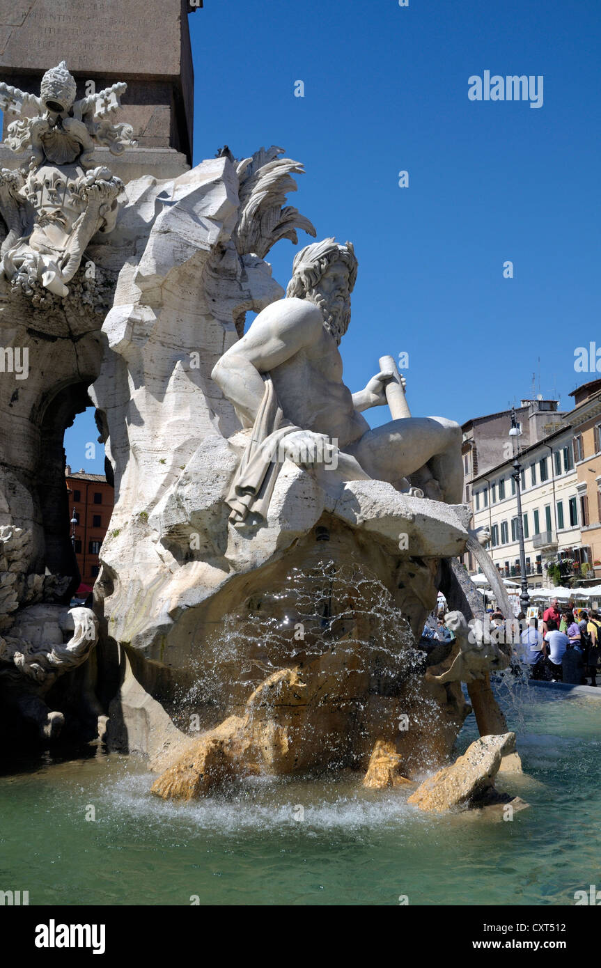 Fountain of the Four Rivers, designed by Bernini, Piazza Navona, Rome ...