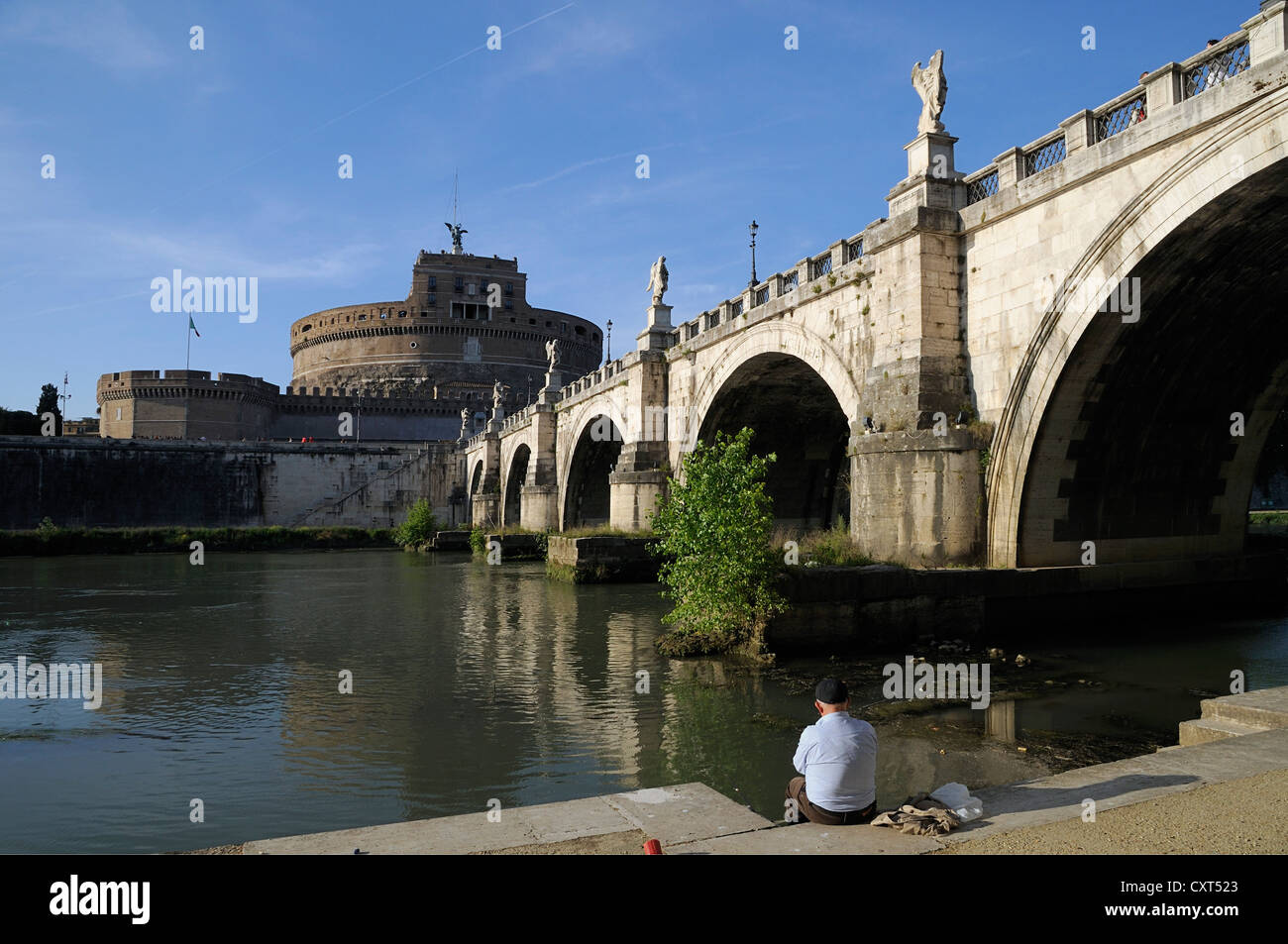 Ponte Sant'Angelo, Bridge of Angels and Castel Sant'Angelo, Castle of the Holy Angel, Rome ...