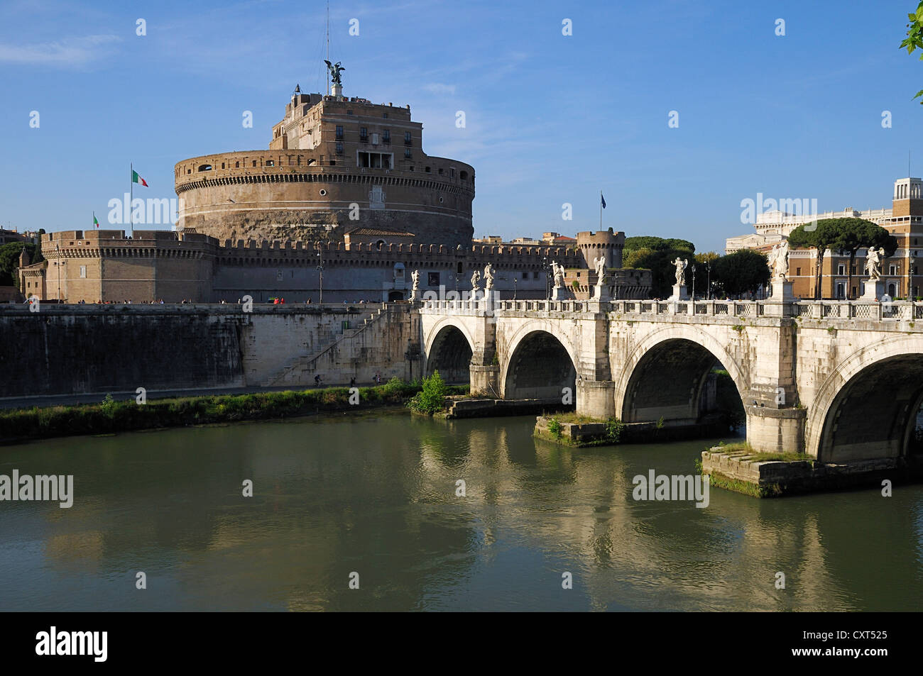 Ponte Sant'Angelo, Bridge of Angels and Castel Sant'Angelo, Castle of the Holy Angel, Rome ...