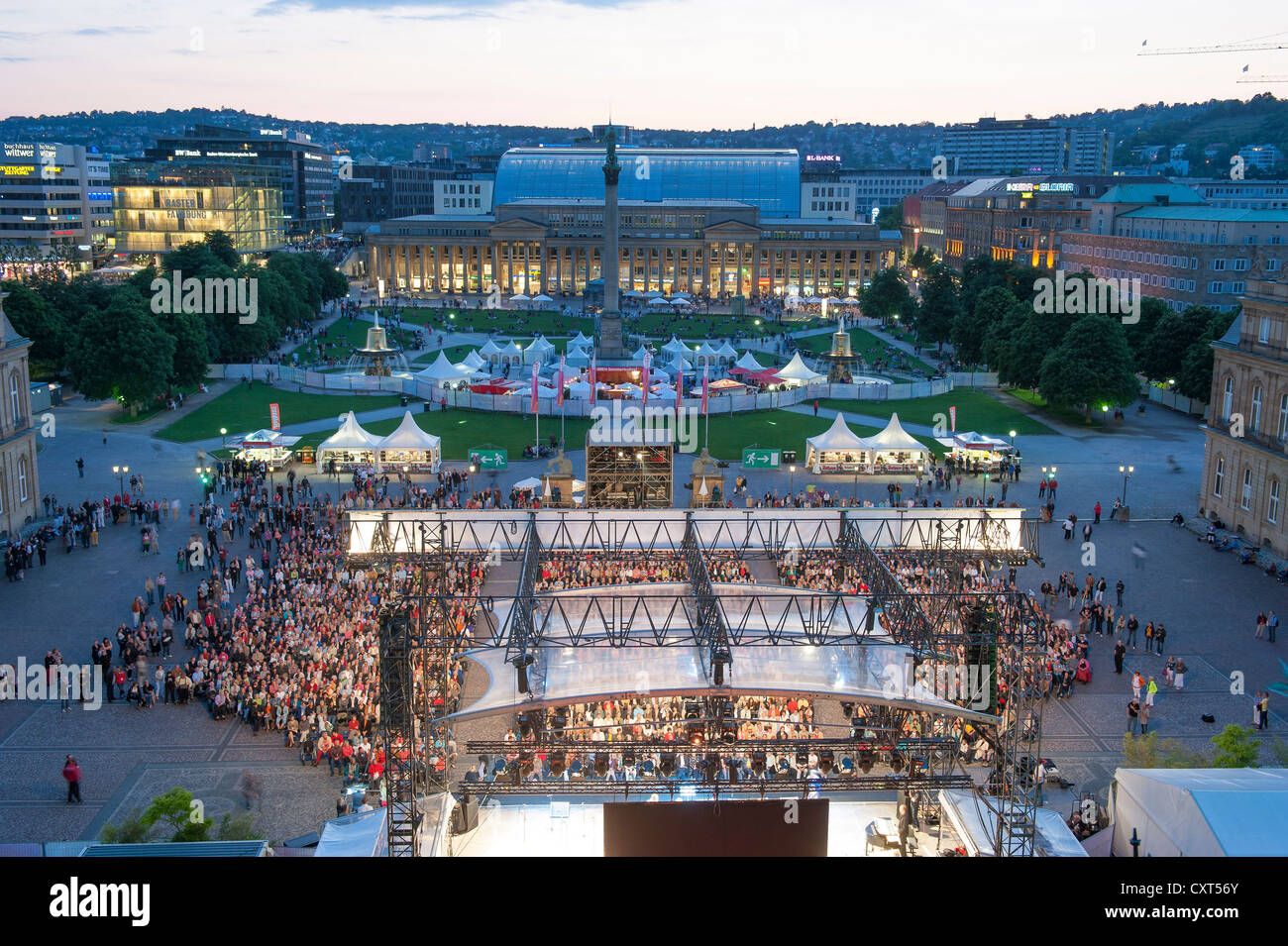 Aerial view of Schlossplatz square, SWR-Summer Festival as seen from ...
