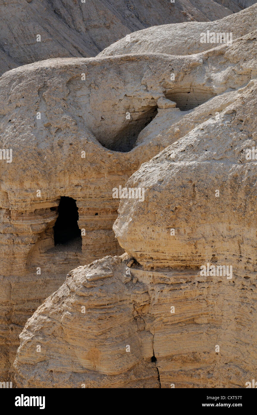 Cave, site where the Dead Sea Scrolls were discovered, Qumran, Dead Sea ...
