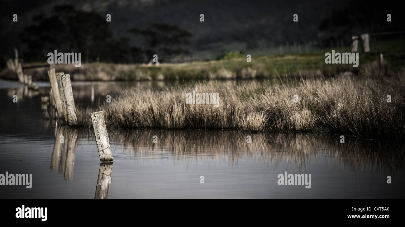 A fence underwater due to spring time rains Stock Photo - Alamy
