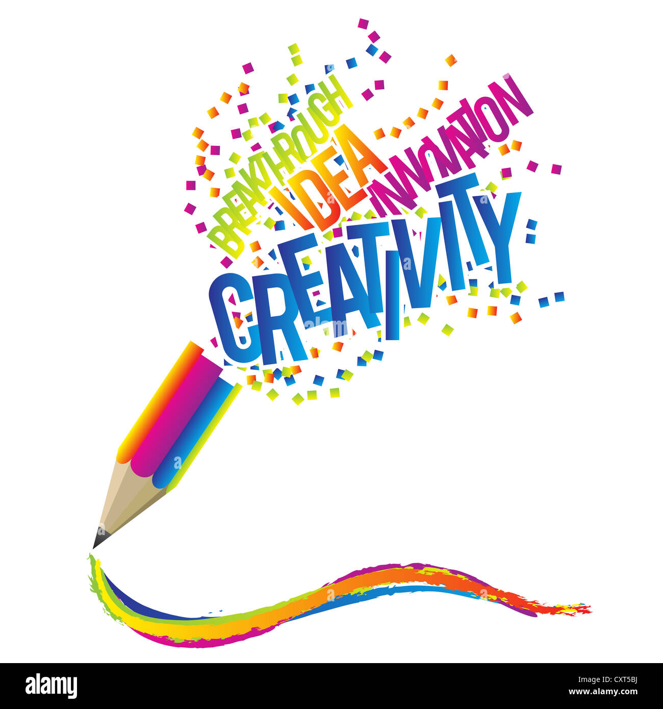 Creativity concept with colorful pencil and creative theme words Stock ...