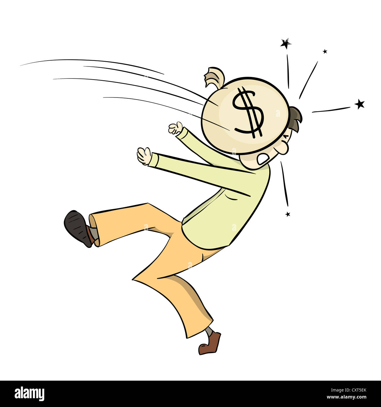 Man hit by a pouch of money Stock Photo - Alamy