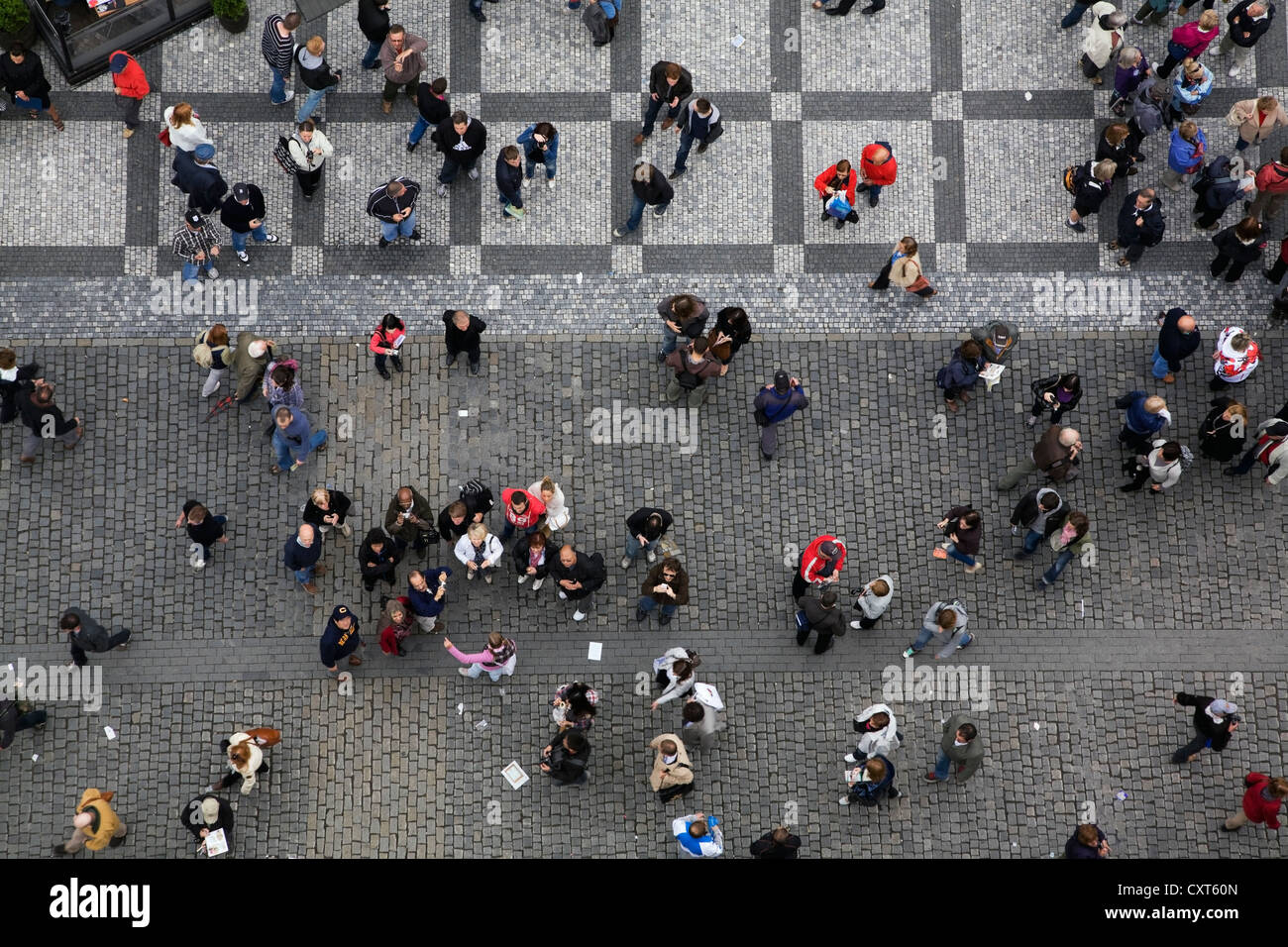 Overhead view of tourists standing in the Old Town Square, Prague ...