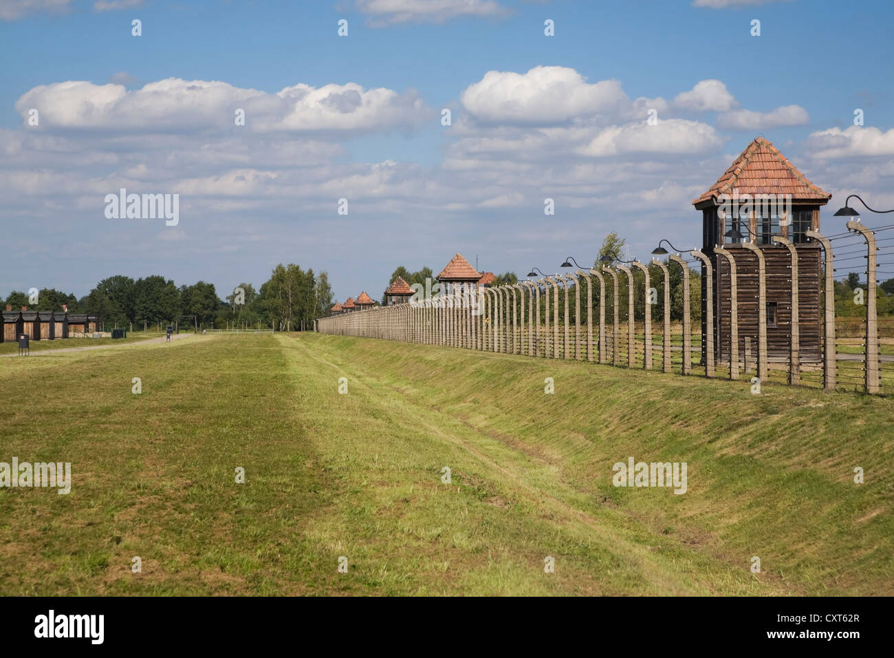 Barb wire electric fence surrounding the Auschwitz II-Birkenau former ...