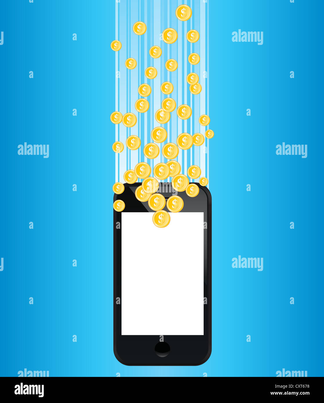 Vector illustration of a smartphone making money Stock Photo - Alamy