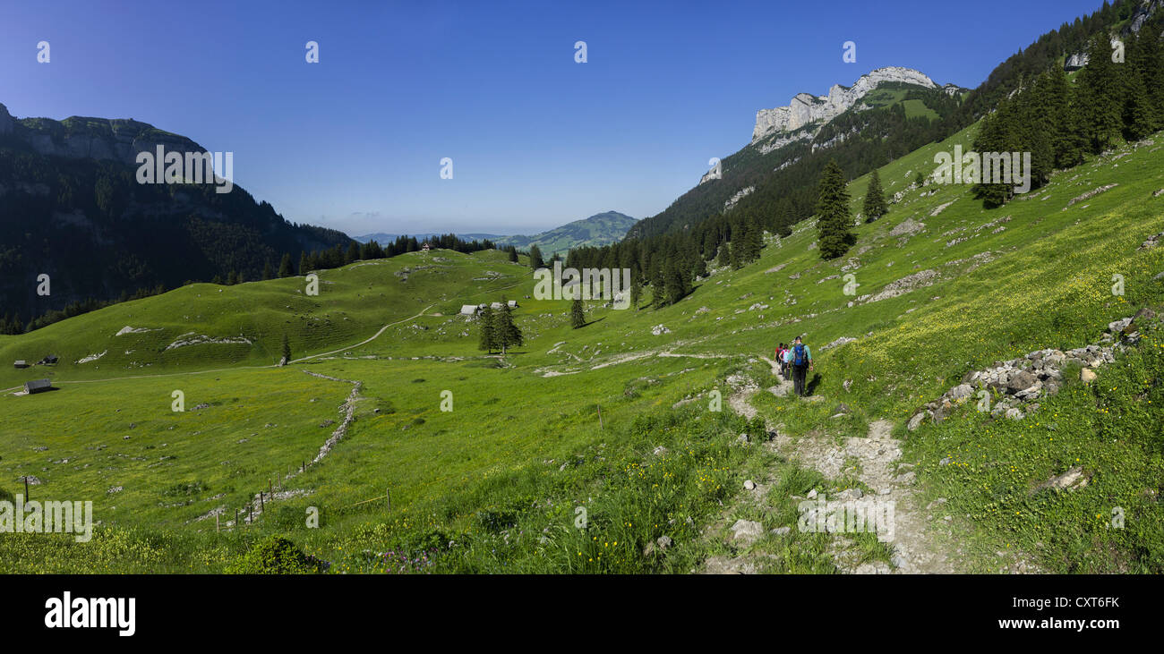 Schrennenweg hiking trail, Alpstein range, Canton of St Gallen ...