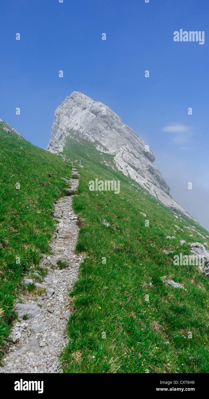 Hiking trail at Ageteplatte, Alpstein range, Canton of St Gallen ...