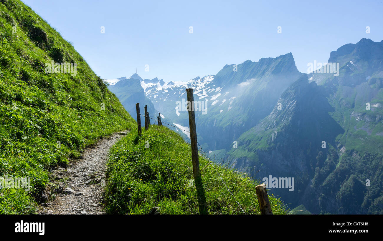 Schrennenweg hiking trail, Alpstein range, Canton of St Gallen ...