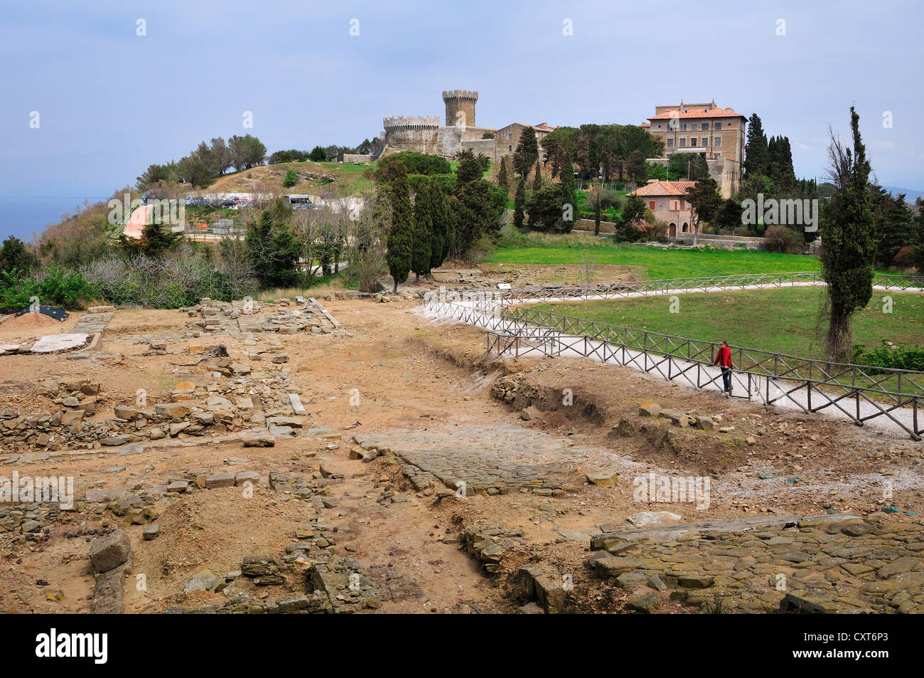 Etruscan acropolis in front of the fortress of Populonia, Tuscany ...