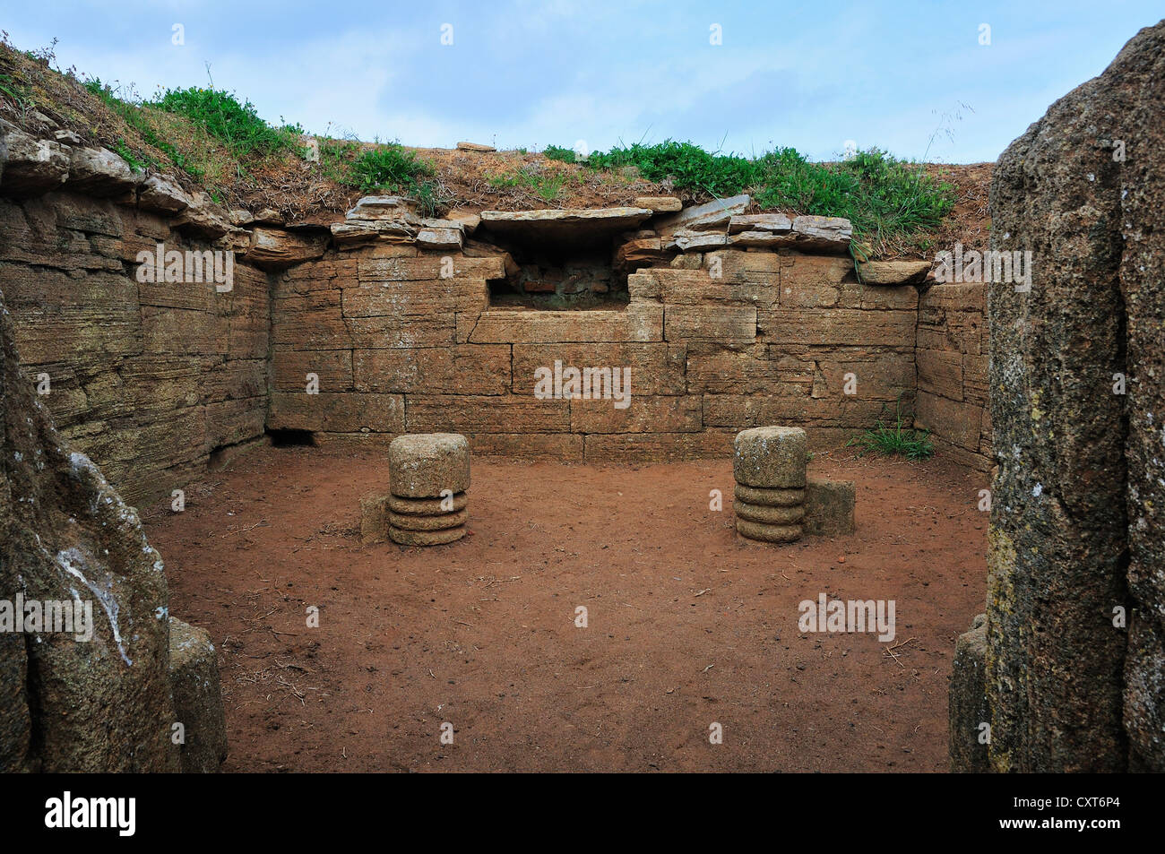 Remains of a burial mound, Etruscan Necropoleis of Populonia, Gulf of ...
