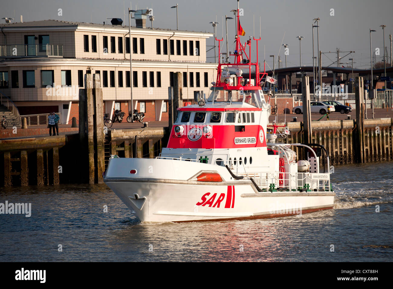 MS Bernhard Gruben rescue ship leaving the port, North Sea spa of ...