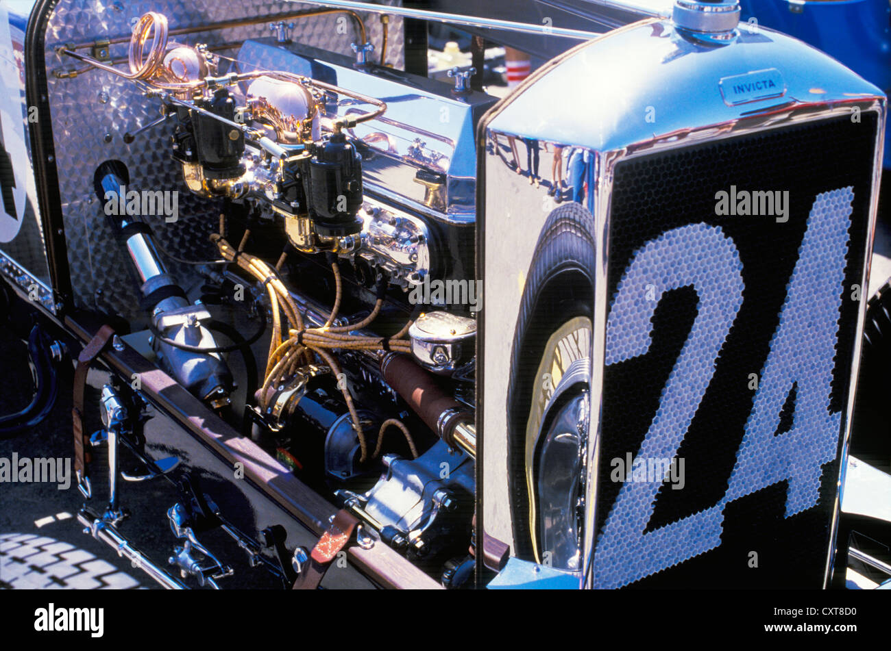 Engine bay of vintage Invicta race car at the Monterey Historic Car ...