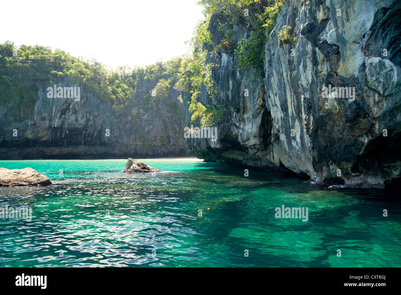 Limestone cliffs on the coast of the Underground River of Sabang ...