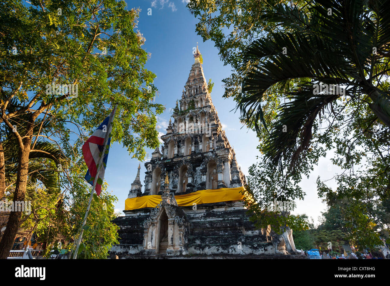 Unusual square pagoda or chedi, Wat Chedi Liam and market, restored ...