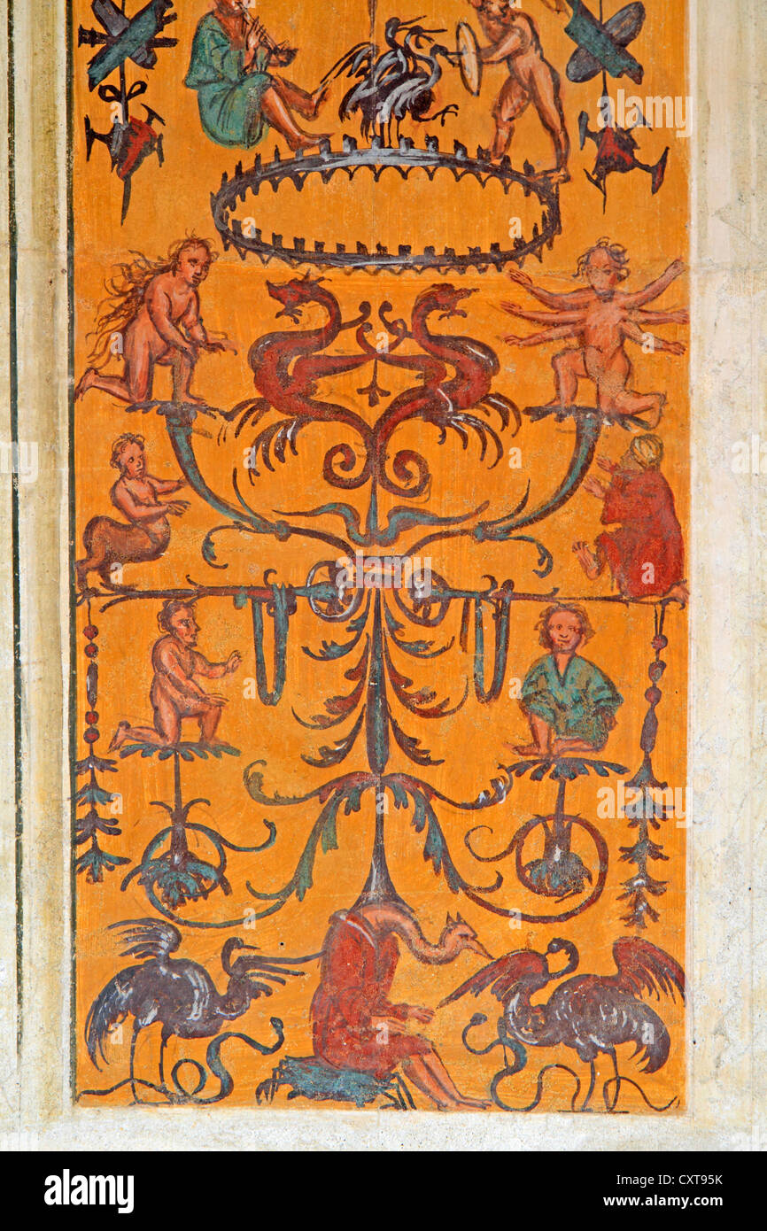 Fresco, life of St. Benedict, Renaissance painting of a column ...